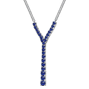 GemStar USA Sterling Silver Created Blue Sapphire Round Graduated Statement Lariat Y-Necklace for Women