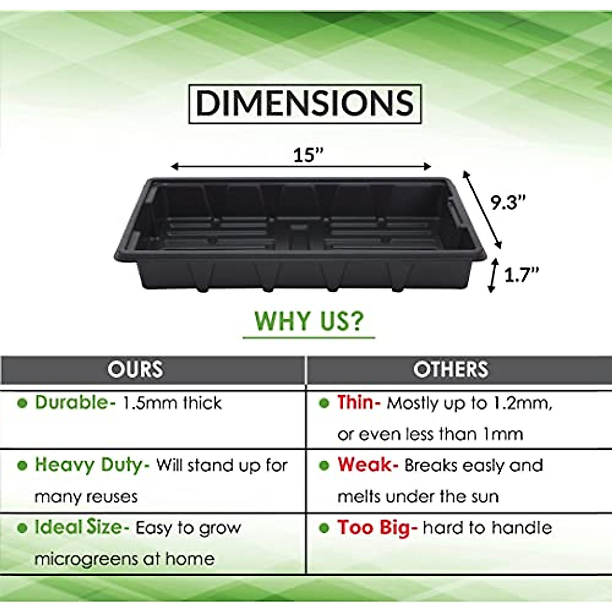Germinator 6 Pack Premium Quality Seedling Trays, Microgreens Growing Trays, No Drain Holes, Heavy Duty, Durable Plastic, 1.5mm Thick, Plants Drip Tray, Best for Sprouting Vegetables and Wheatgrass
