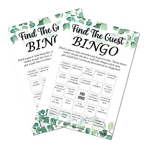 RokAPary Eucalyptus Theme Find The Guest Bingo Game, Wedding, Bridal Shower, Bachelorette or Engagement Party Game, Event Activities Play Pack of 50 Cards 5”x7” Made in USA