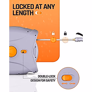 FIILPOW 1/2 Inch 100 FT Retractable Garden Hose Reel, Slow & Safe Return System, Water Hose Reel with Brass Connector, Double Lock Design, 8 Patterns Nozzle, 180° Swivel for Garden Watering