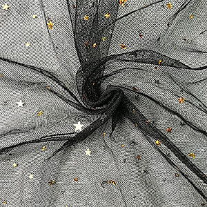 levylisa Glitter Star Moon Sequin Tulle Net Yarn for Tutu Skirts Sewing Birthday Wedding Party Decoration, 59” by 5 Yards (Black)