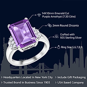 Gem Stone King 925 Sterling Silver Emerald Cut Gemstone Birthstone Engagement Ring | Emerald Cut 14X10MM | Wedding Anniversary Promise Ring For Women | Available In Size 5, 6, 7, 8, 9