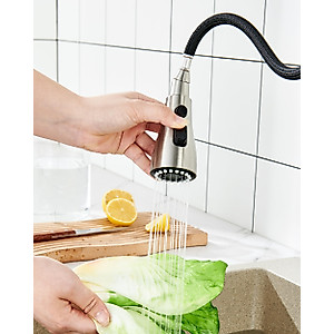 Kitchen Faucet Head Replacement with 15 Adapters - 3 Functions Pull Down Spray Head for Kitchen Faucet, Pull Out Faucet Sprayer Head Nozzle, Kitchen Sink Faucet Sprayer Head Parts, Brushed Nickel