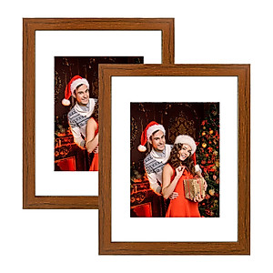 Golden State Art, 11x14 Brown Photo Frame-Display Photos 8x10 with Mat or 11x14 without Mat - Solid Wood, Real Glass (Wall Display) 2 Pack