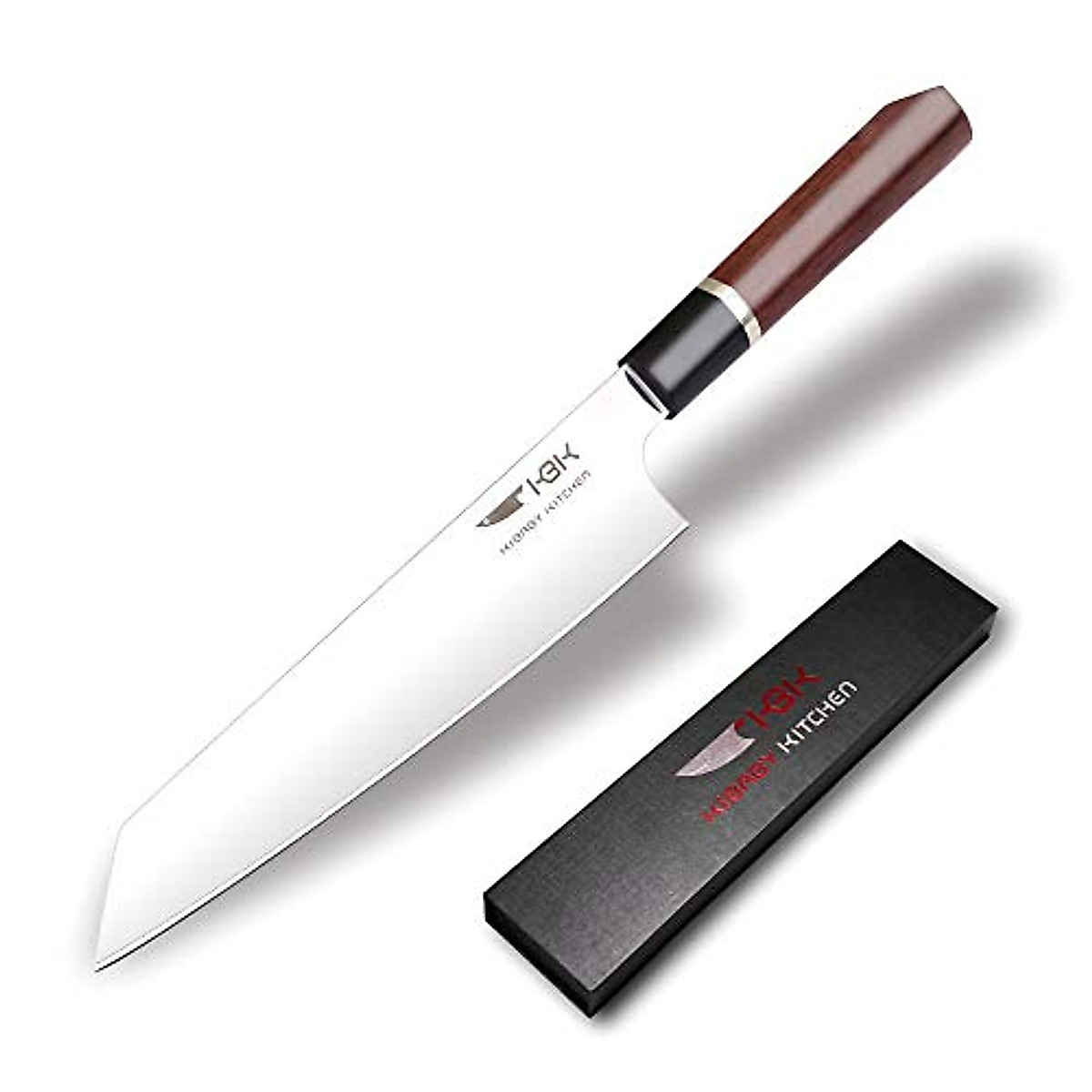 Kbk Japanese Gyutou Kitchen Chef Knife Forged SUS304 Stainless Steel Blade 8.5 Inch and Hard Alloy Edge 63 HRC Super Sharp with Ebony Wooden Handle Comfort Hold