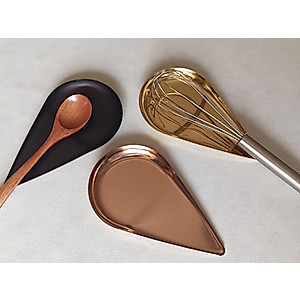 Stainless Steel Spoon Rest for Stove Top, Cute Spoon Rest for Kitchen Counter, Cooking Spoon Holder for Kitchen Counter, Utensil Rest for Spoon Spatula Ladle or Tong, 1 PCS (Raindrop, Rose Gold)