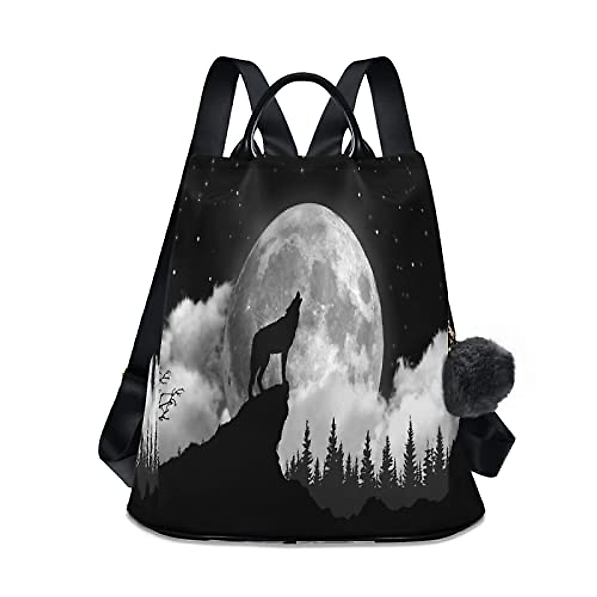 ALAZA Wolf Moon Starry Night Large Women's Fashion Casual Backpack Purse Shoulder Travel Bag