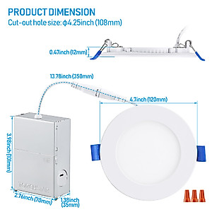 TORCHSTAR 4 Inch Slim LED Recessed Lighting with Junction Box, Dimmable 10W Ultra-Thin LED Recessed Light, 5000K Daylight, 700LM Basic Series LED Downlight, ETL & Energy Star, Pack of 6