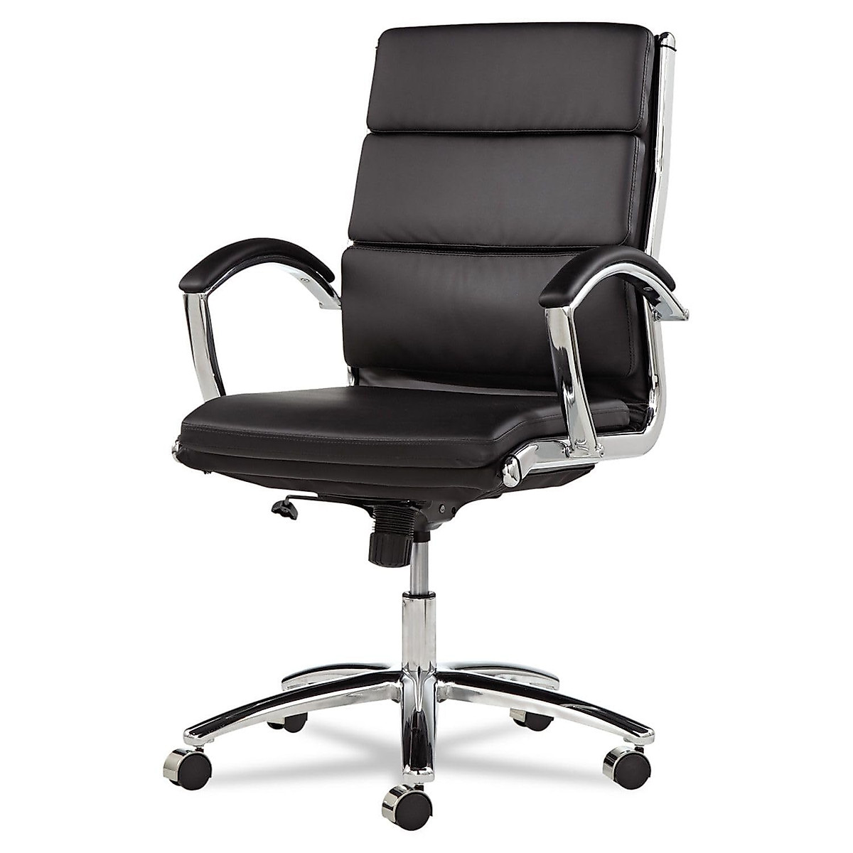 Alera ALENR4219 Neratoli Series Mid-Back Slim Faux Leather Chair - Black/Chrome