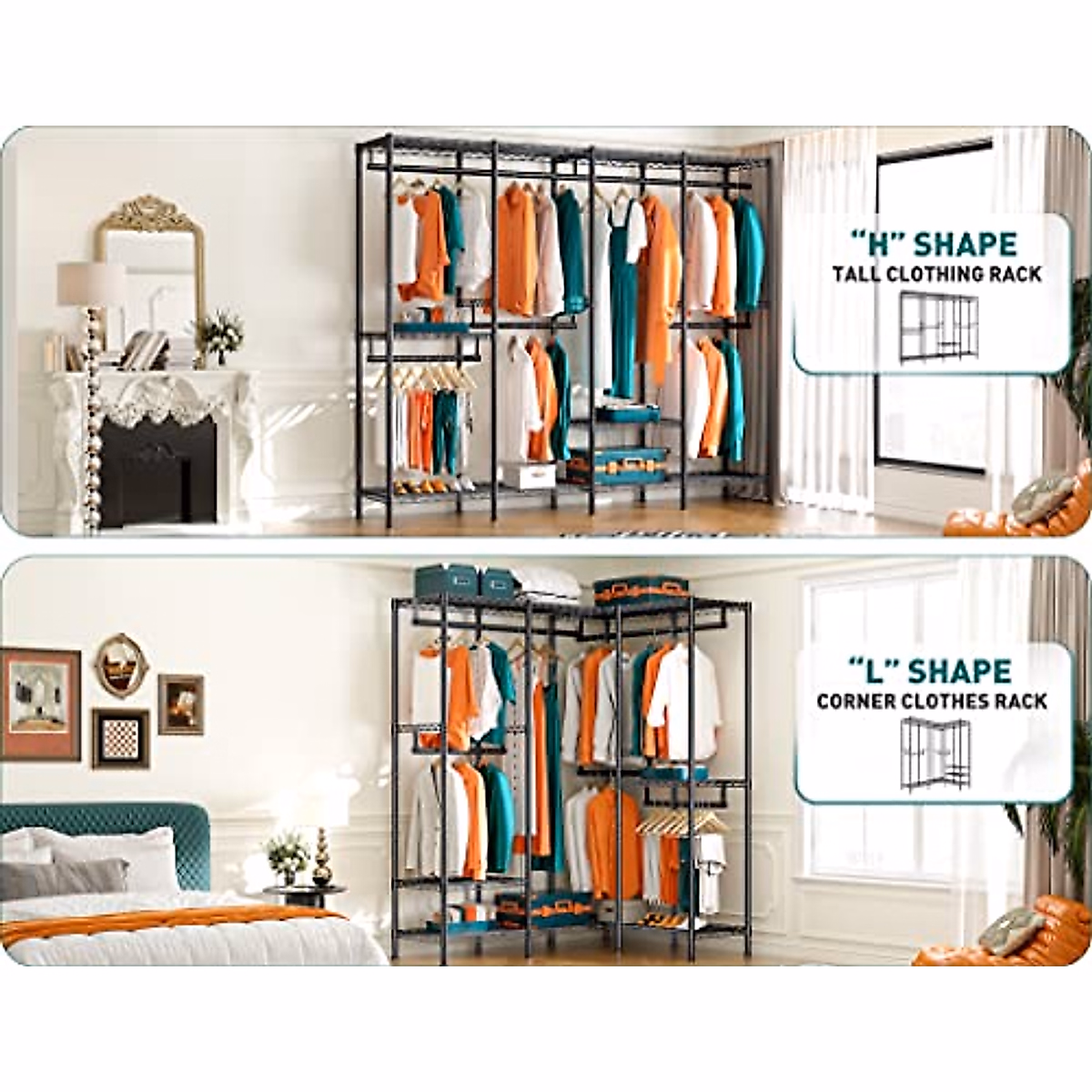 Raybee Clothes Rack, 77" H Clothes Racks for Hanging Clothes, 76" Wide Heavy Duty Clothes Rack, 990LBS All Metal Clothing Rack, Portable Clothes Rack, Clothing Racks for Hanging Clothes, Garment Rack