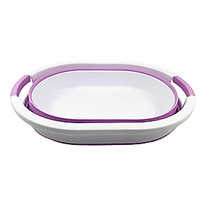 SAMMART 23L (6 gallon) Collapsible Plastic Laundry Basket - Foldable Pop Up Storage Container/Organizer - Portable Washing Tub - Space Saving Hamper/Basket (1, White/Pale Purple)