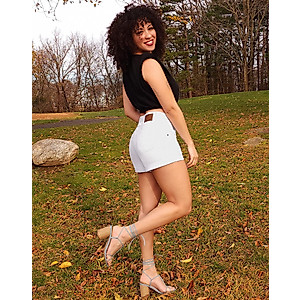 roswear Women's High Waisted Stretchy Denim Shorts Cuffed Jean Shorts White Medium