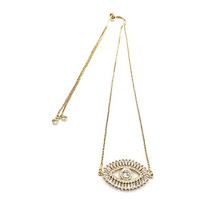 LESLIE BOULES Gold Evil Eye Necklace 18K Gold Plated Sliding Adjustable Chain Choker Jewelry