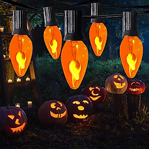Halloween Flickering Flame Light Bulbs, C7 Orange Flicker Flame Light Bulbs E12 Base Bulb, Flame Light Bulb for Candle Chandelier Nightlight String Lights Christmas Halloween Decor, 1 Watt, 12 Pack