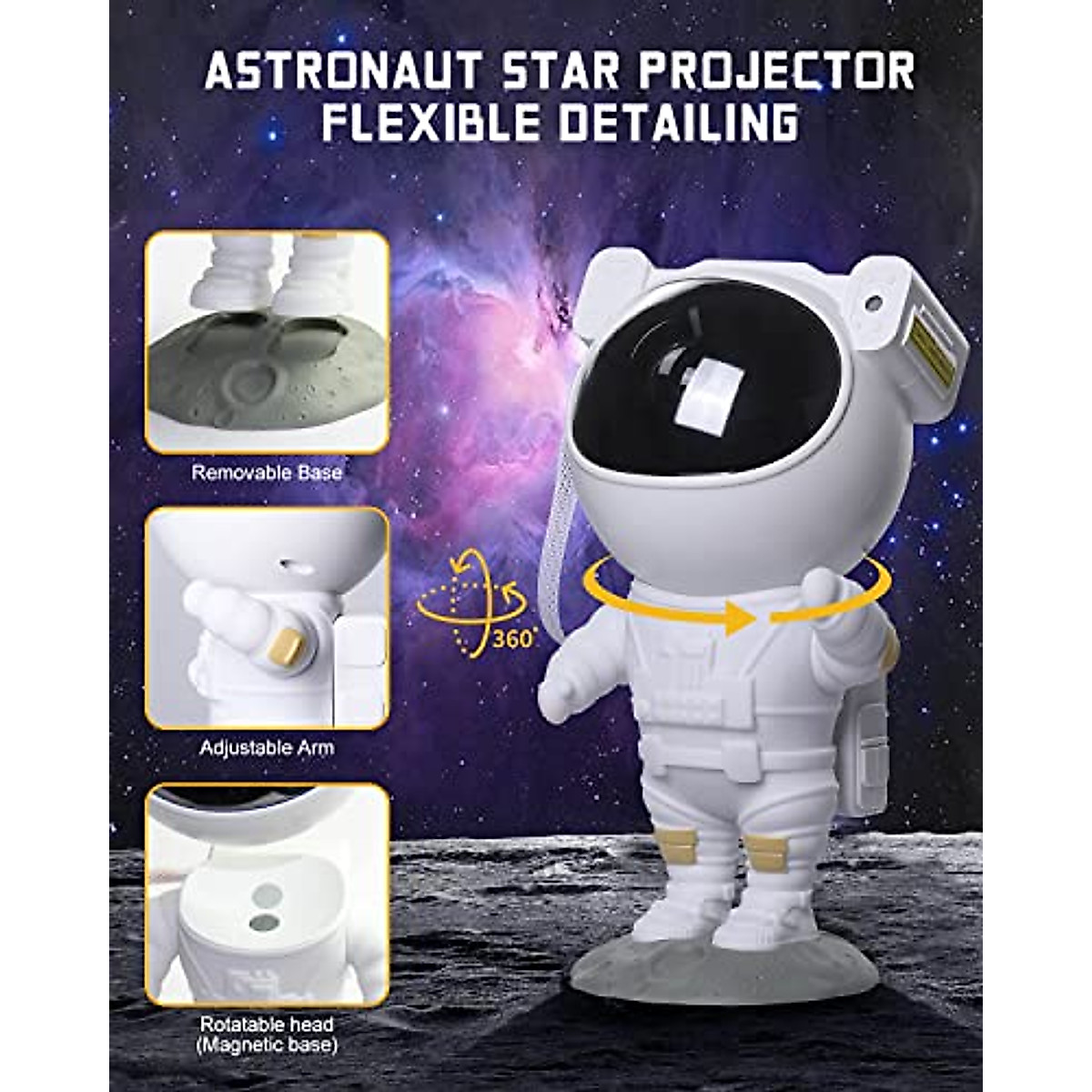 JCC Astronaut Galaxy Projector, Astronaut Space Star Light Projector for Kids, 360° Adjustable Starry Night Light Projector for Bedroom with Timer and Remote, Christmas Birthday Best Gift for Children