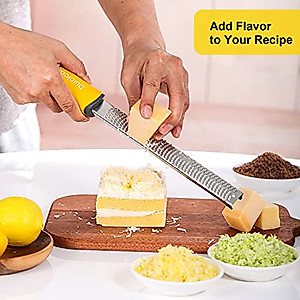 Dulcicasa Classic Zester and Grater - Professional Kitchen Lemon Zester for Lime, Cheese, Garlic, Ginger, Chocolate, Vegetables, Fruits, Dishwasher Safe (Narrow)