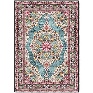 LIKETN Bohemia Vintage Area Rug Boho Floral Luxury Decor Carpet for Farmhouse Bedroom Living Room Courtyard Kitchen Runner Mat Non Slip Bathroom Rugs Indoor Outdoor Doormat 2' X 4'/Blue