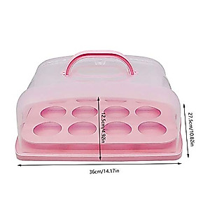 ZOAJU Pink Cake and Cupcake Carrier with Collapsible Handles, Portable Cake Holder Box Holds up to 11"(L) X 7"(W) Cake or Less for Transports Pies, Muffins, Cookies and Other Desserts
