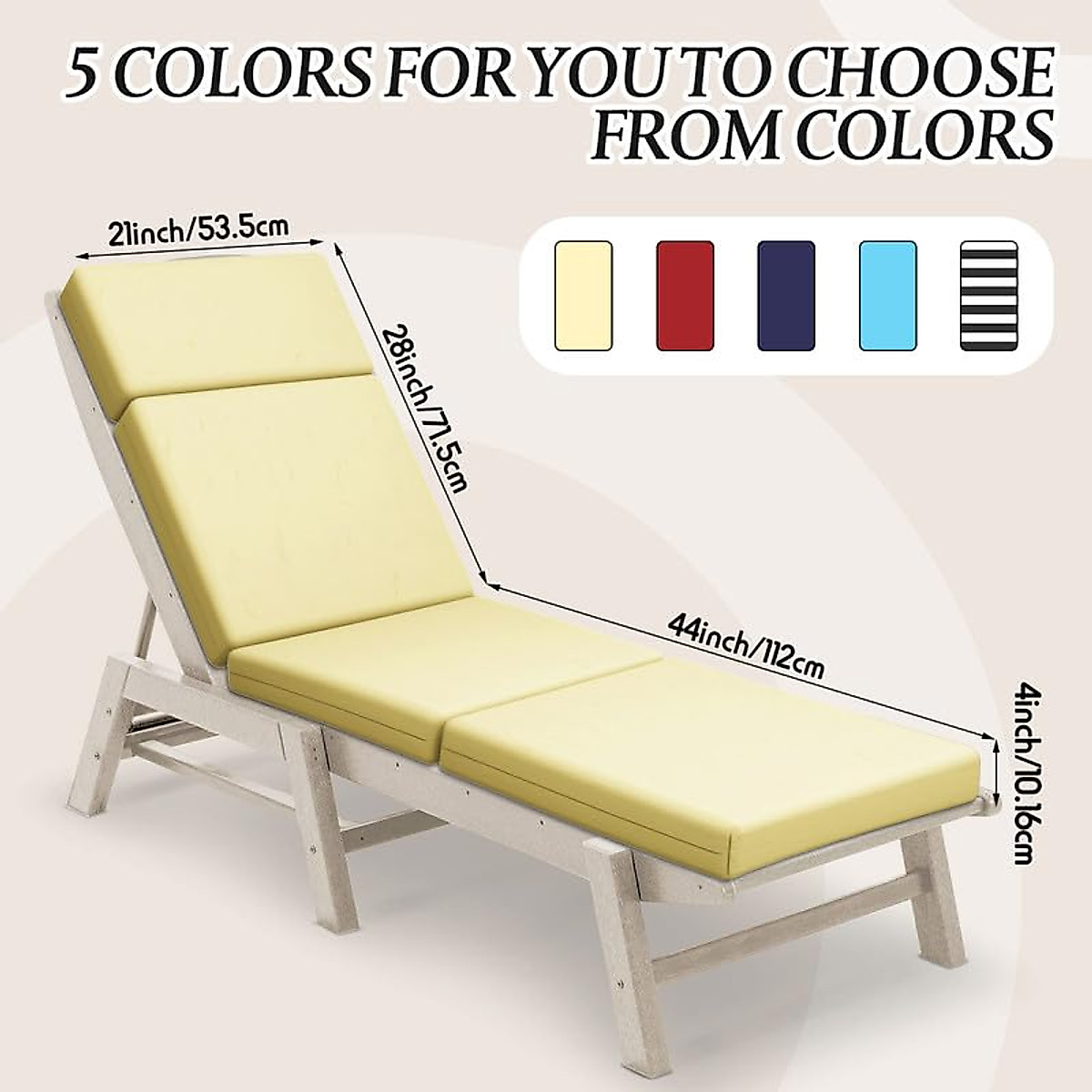 2 Pcs Chaise Lounge Cushions Outdoor, 72 x 21 x 4 Inch Lounge Chair Cushions for Outdoor Furniture - Waterproof Lounge Patio Replacement Cushion, 4In Fade-Resistant ThickPatio Chaise Lounge Cushion