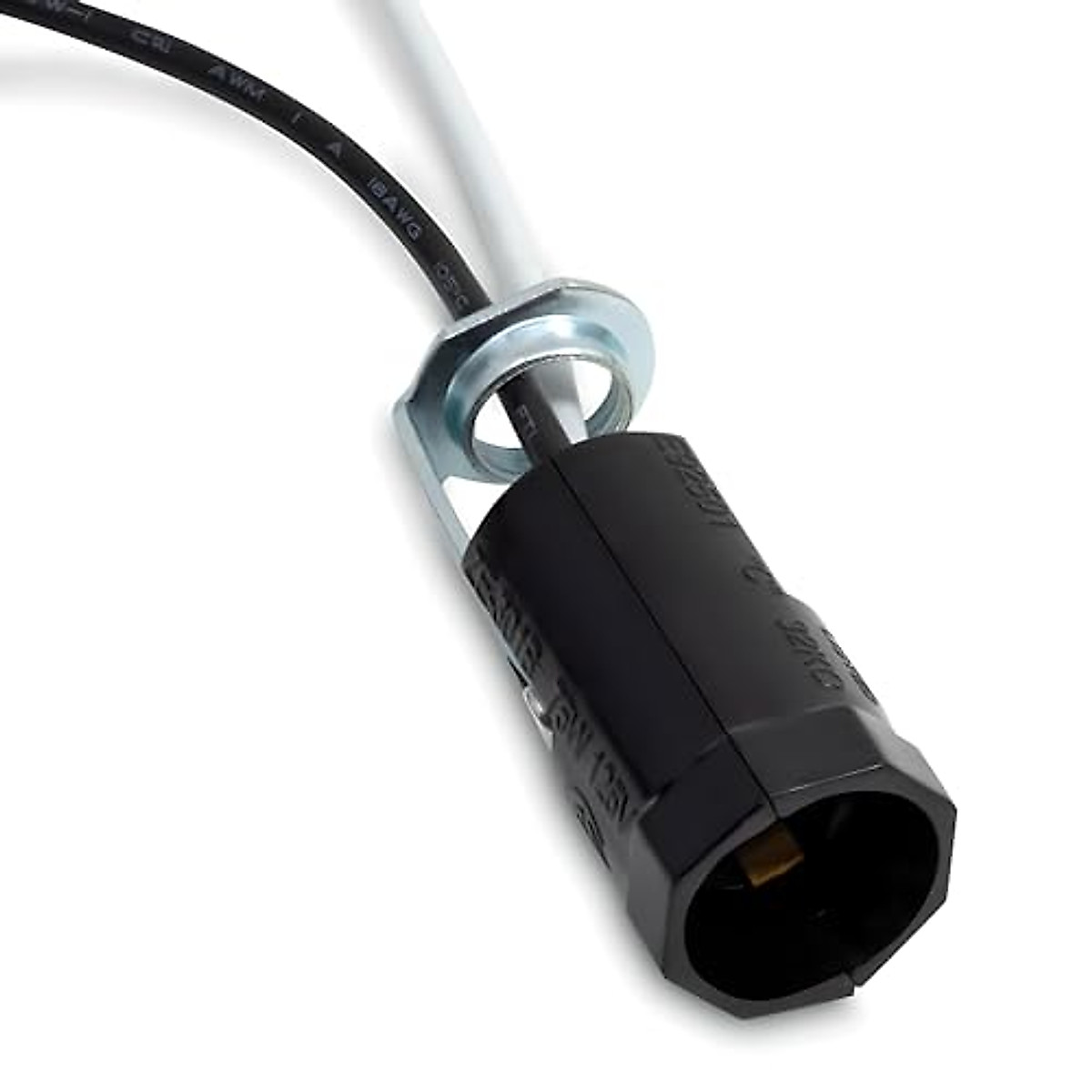 ZE-301B 2 Wire Pigtail Lamp Holder Keyless Phenolic E12 Small Candelabra Socket with 1/8F Hickey and 15 Inch Wire Leads 75W 125V for Ceiling Fans, Lamps, Chandeliers and Lighting Fixtures (1)