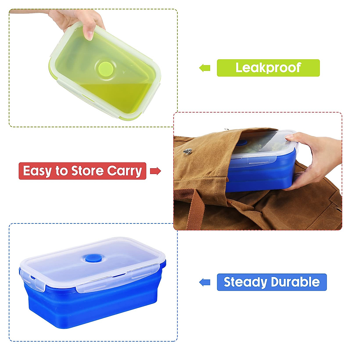 4 Sets 16 Pcs Silicone Food Storage Containers with Lids Collapsible Meal Prep Container Silicone Food Box Microwave Lunch Containers Leftover Meal Box, Dishwasher and Freezer Safe (Multicolor)