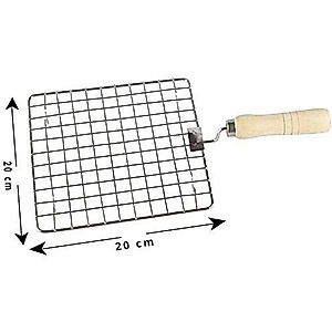 Flfwlass Stainless Steel Roasting Net with Wooden Handel, Roasting Jali, Wire Roaster, Papad Jali - 1 Pcs (Silver-Rectangular), Size-8 Inch