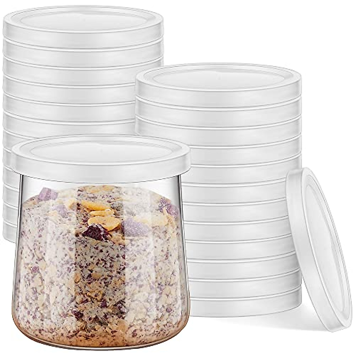 Tessco Yogurt Container Lids Canister Not Included Clear Plastic Jar Replacement Covers Compatible with Oui Jars(24 Pieces)