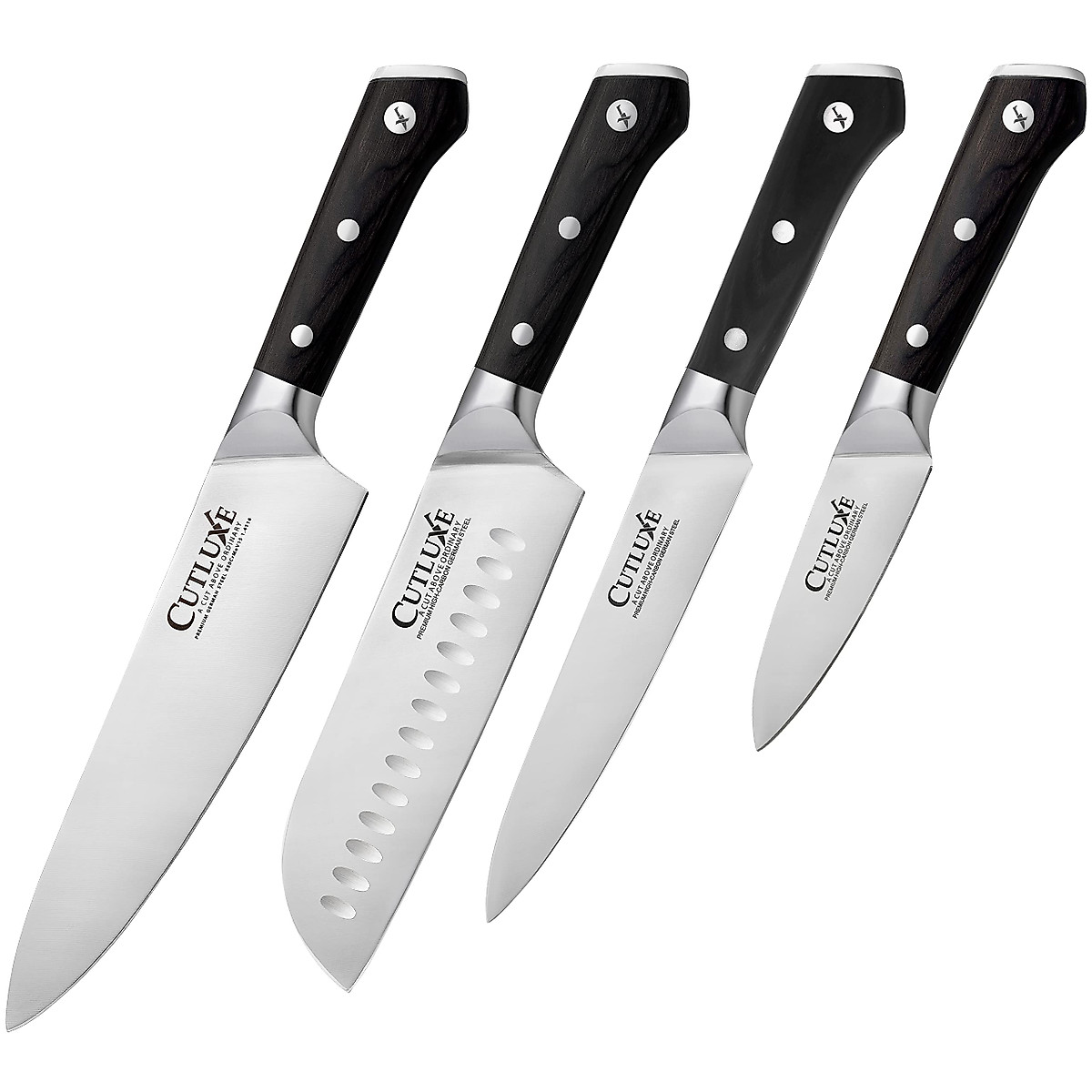Cutluxe Chef, Santoku, Utility and Paring Knife Set– Forged High Carbon German Steel – Full Tang & Razor Sharp – Ergonomic Handle Design – Artisan Series