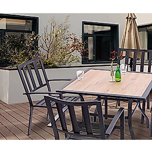 FREESky 5-Piece Patio Dining Set, Outdoor Furniture Set: Square Wood-Like Garden Table with Umbrella Holes & 4 Stackable Backyard Chairs