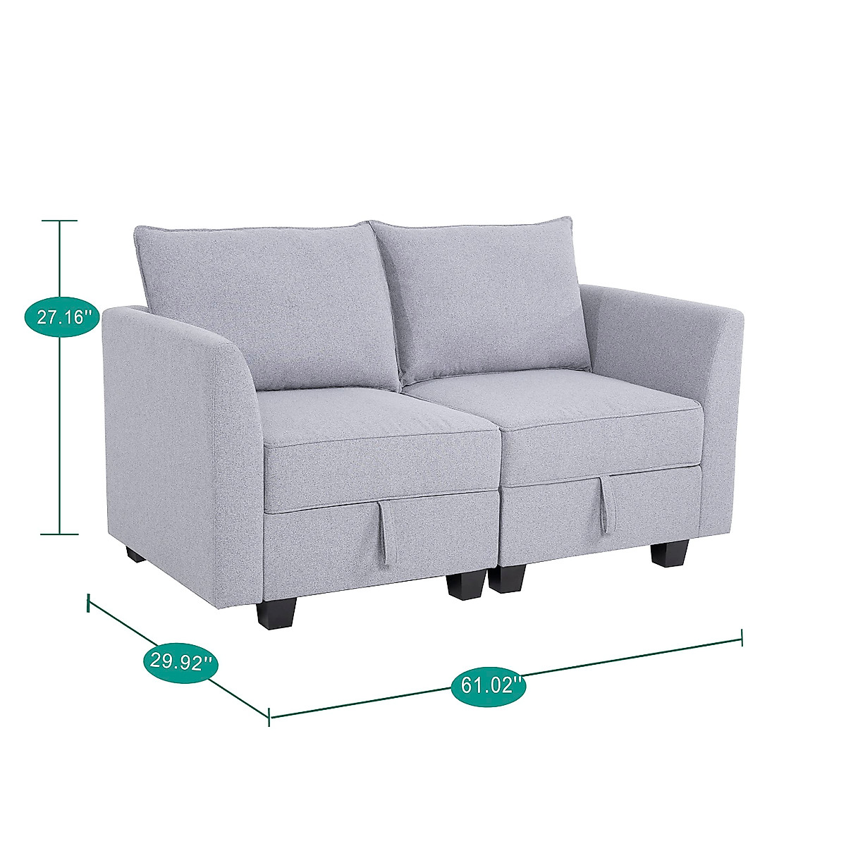 Naomi Home Modular Small Loveseat Sofa with Extendable Design & Soft Comfortable Seating – Linen Love Seat Sofa Bed Sleeper with Sturdy Wooden Frame, Gray