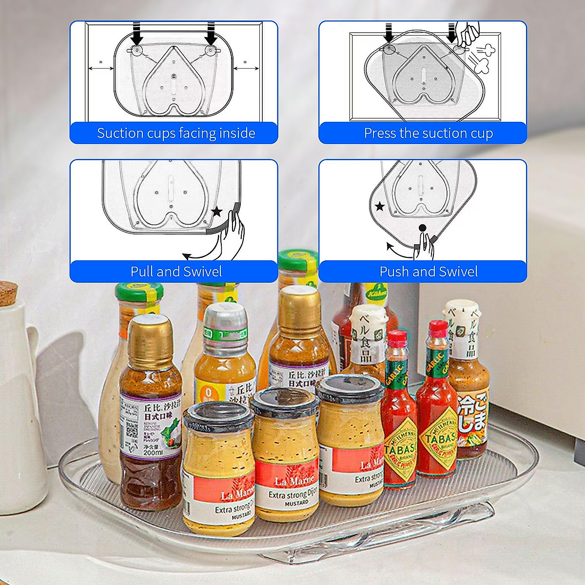 Square Lazy Susan for Refrigerator,Countertop Condiment Storage Rack, Lazy Susan Cabinet Organizer,Household Rotating Storage Rack for Kitchen,(13.78 * 10.24in).…