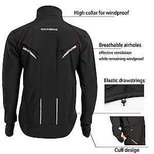 ROCKBROS Cycling Jackets for Men Winter Bike Jackets Thermal Windproof Jacket for Men Cold Weather Cycling Running Hiking Black Red