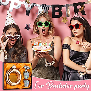 Tioncy 2 Set Rhinestone Bracelet 3.5 oz 304 Stainless Steel Bling Bangle Set with 2 Rhinestone Glass and Funnel for Women Girls Bachelorette Birthday Party Gift(Rose Gold)