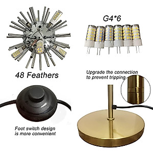 MSFDC Feather Floor Lamps for Living Room, Natural Ostrich Feather Lamp,Modern Floor Lamps,Bedside Feather Standing Lamp,Led Reading Lamp,Feather Lamps for Girl Bedroom Decor, G4*6 Bulb (Gold)