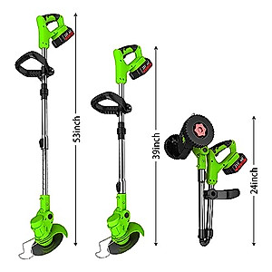 Cordless Weed Wacker,Battery Powered Weed Wacker 3 in 1 Rechargeable Weed Wacker Electric for Lawn Garden Yard, Includes 2 * 3.aH Batteries
