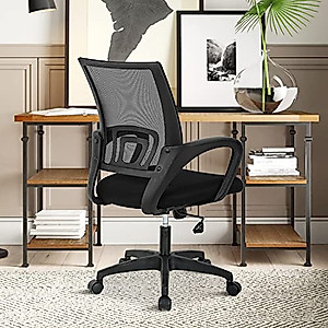 Mesh Computer Chair Home Office Chair Ergonomic Desk Chair with Lumbar Support& Armrest, Adjustable Mid Back Task Chair Rolling Swivel Executive Chairs for Adults, Black