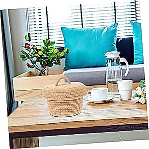 TOYANDONA Storage Basket Tray Decor Book Decorations Baby Basket Woven Toy Bin Storage Baskets with Lids Cotton Rope Woven Basket Cotton Rope Brown Tabletop Basket Desktop Storage Basket Key