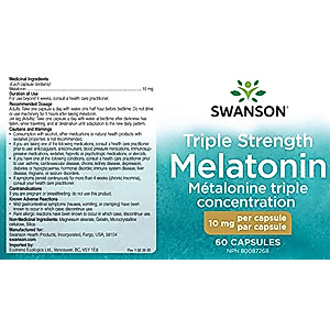 Swanson Triple Strength Melatonin - Natural Sleep Support for Disrupted Sleep Cycles - (60 Capsules, 10mg Each)