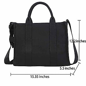 Large Canvas Tote Bag Simple one-Shoulder Shopping Bag Lady Letter Printing Commuter Fashion Messenger Handbag(Black)…