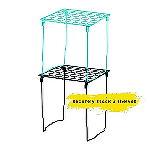 Tilami Stackable School Locker Shelf, 2 pc Steel Locker Organziers for School Locker, Office Locker Accessories, Fits for 12" Width Locker(Blue & Black)