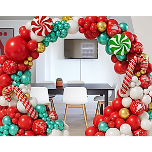 AobkDeco 153PCS Christmas Balloon Garland Arch Kit Red White Gold balloons Candy Foil Balloons Candy Cane Balloons Printing Snowflake Balloons for Christmas Party Decorations