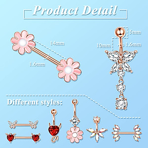 Sanfenly 12PCS Nipple Rings Belly Button Rings for Women 14G 316L Surgical Stainless Steel Curved Navel Barbell Cute Butterfly Flower Belly Piercing Nipple Piercing Jewelry Set