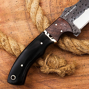 SUSA KNIVES Handmade D2 Steel Tracker Knife - Survival Knife - Camping Knife - Black Tactical Knife - Hunting Knife with Sheath Horizontal Carry Fixed Blade Knife (FORGED TRACKER)
