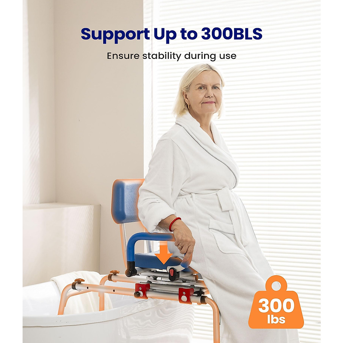 VOCIC Sliding Shower Chair, Swivel Tub Transfer Bench, Adjustable Height Shower Bench for Elderly, Bath Bench with Armrests & Swivel Padded Seat