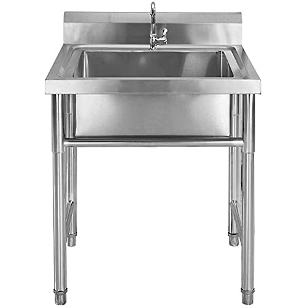 BSQT Movable Stainless Steel Utility Commercial Sink with 360 Degrees Faucet，Kitchen Single Sink for Outdoor Indoor Garage Laundry Utility Room -70×70×80cm (Size : 606080cm),60*60*80cm