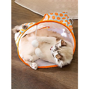 Cat Tunnel Bags for Indoor Cats, 2024 New Cat Self Interactive Toys, Crinkle Paper Collapsible Interactive Pet Cat Tubes with Plush Ball,Orange