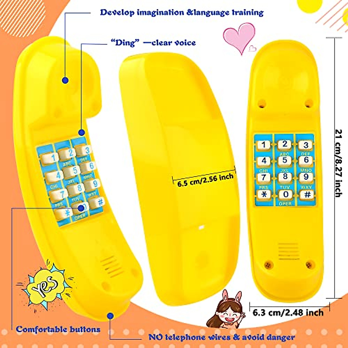 Haconba 2 Pack Swingset Phone Toys Playground Swing Set Telephone Plastic Pretend Play Telephone with Numeric Key for Kids Outdoor Playground Treehouse Accessories (Yellow, Red)