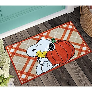 Nourison Peanuts Accent Throw Rug 20 x 32 inches Non-Skid Latex Backing Cartoon Character Print (Fall Pumpkin Rug)