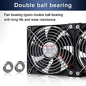 Wathai Dual Ball 3 x 120mm Computer Fan with AC Plug DC 12V Big Airflow Fans with 110V 120V 220V 240V AC Speed Controller for DIY Cabinet Chassis Machine Server Workstation Cooling