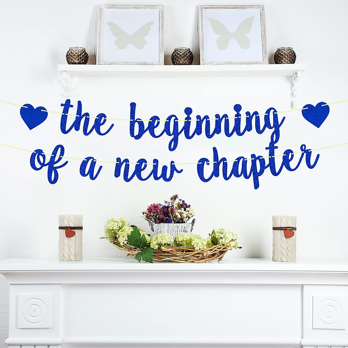 The Beginning of A New Chapter Banner, Farewell! Good Luck! Banner Decorations, Graduation, Retirement, Baby Shower, Engagement, Party Supplies Blue Glitter…